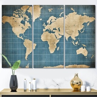 Designart "Ancient Map of The World V" Maps Canvas Wall Art Set - Bed ...