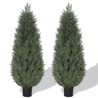 2 Pcs 5 FT Artificial Cedar Trees, Artificial Cypress Topiary Tree with ...