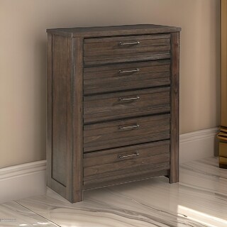 Niti 51 Inch Tall Dresser Chest, 5 Drawers, Antique Brown Solid Wood ...
