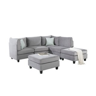 Set of 6 7.5' Rhino Gray Velvet Modern Style Modular Sectional Sofa ...
