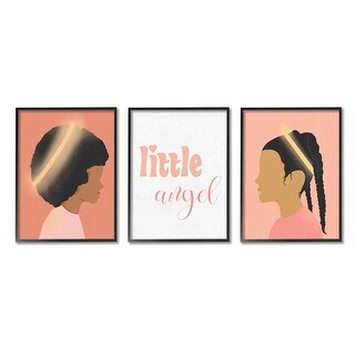 Stupell Little Angels Phrase Girl with Halos Over Pink, 3pc Multi Piece ...
