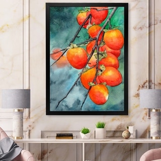 Designart "Ripe Persimmons On Branches On Green" Traditional Framed Art ...
