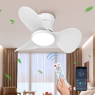 24 in. LED White Flush Mount Ceiling Fan with Lights Remote(3-Blade ...