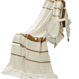 Kai 50 x 70 Throw Blanket with Fringes, Soft Knitted Cotton, Ivory ...