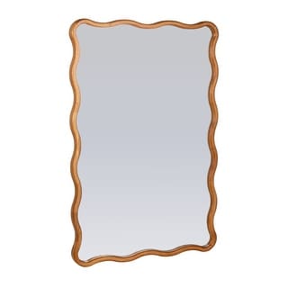 Wavy Rectangular Mirror with Scalloped Wooden Frame - 23.8"L x 1.4"W x ...