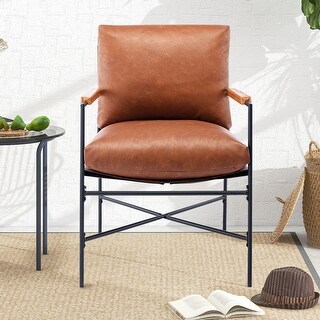 Metal Frame Faux Leather Porch Chair Accent Chair - Bed Bath & Beyond ...