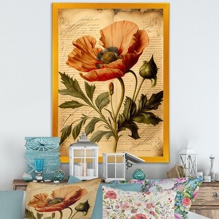 Designart "Blossoming Victorian Vintage Poppie I" Floral Poppy Framed ...