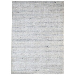 One of a Kind Hand-Woven Modern 5' x 8' Solid Wool Silver Rug - 5' x 6 ...