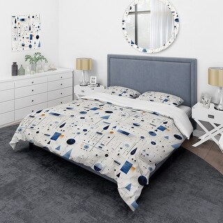 Designart "Blue And White Matrix Grid I" White Modern Bedding Cover Set ...