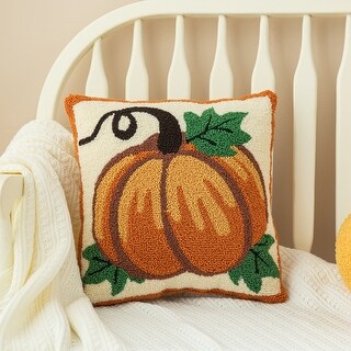 Glitzhome 14''H Fall Harvest Hooked Pumpkin Sunflower Pillow - Bed Bath ...