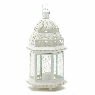 Metal Glass Large White Moroccan Lantern - Bed Bath & Beyond - 40303223