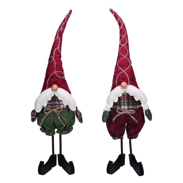 Transpac Fabric 21 in. Red Christmas Plush Stick Leg Santa Set of 2 ...