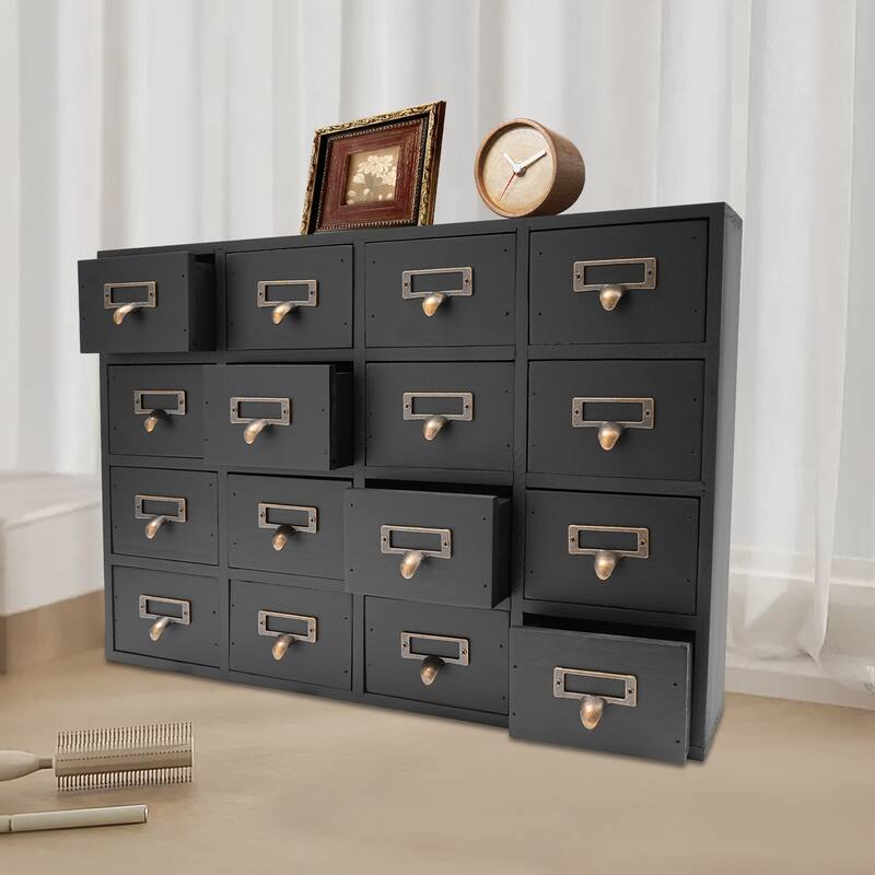 Traditional 16 Drawers Wood Apothecary Chest Storage Cabinet ...