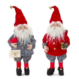 Set of 2 Red and White Contemporary Christmas Santa Elf Figures 25.5 ...