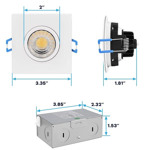 Luxrite 3 Inch Square Gimbal Recessed LED Lights 8W 5 CCT Selectable ...