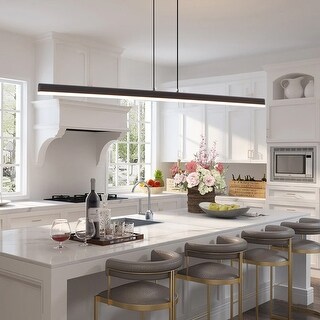 1-light Black Minimalist sleek Dimmable LED Integrated Hanging Lamp ...