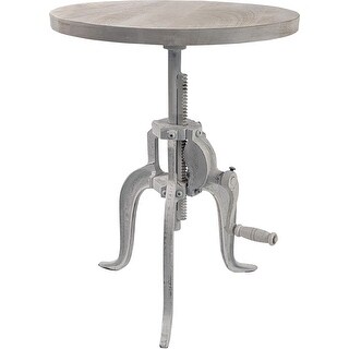 Rustic 18" Adjustable Hand Crank Side Table with Cast Iron Base - Round ...