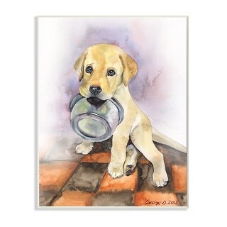Stupell Hungry Labrador Puppy Dog Orange Tiles Wood Wall Art - Brown ...