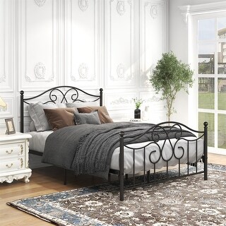 Full Size Black Metal Bed Frame, Solid Sturdy Steel Slat Support - Bed ...