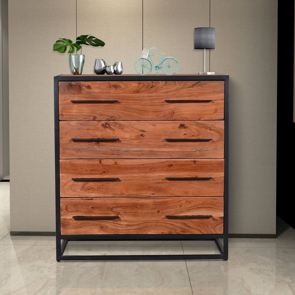 Handmade Dresser with Grain Details and 4 Drawers, Brown and Black ...