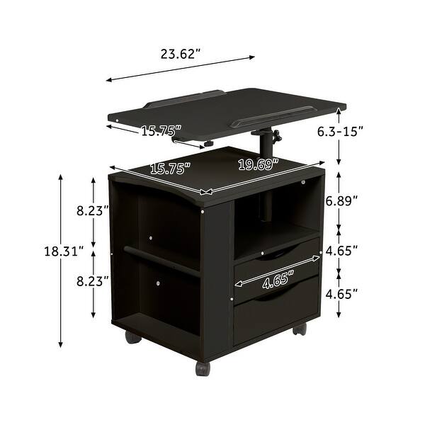 Sealy Height Adjustable Overbed End Table Wooden Nightstand with Swivel ...