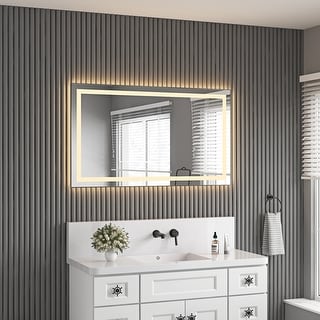 48" x 28" LED Bathroom Mirror with Front and Backlight, Wall Mounted ...