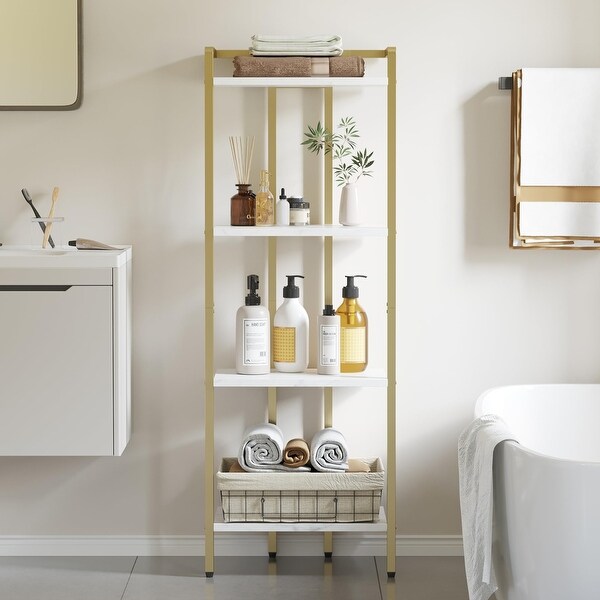 4 Tier Bookshelf Gold Narrow Bookshelf with Metal Frame Small Bookshelf with Open Display Shelves Bookcase 19.6x12x54.3in On Sale Bed Bath Beyond 41633268