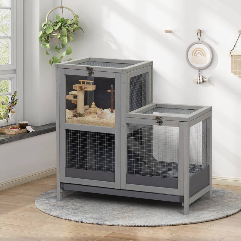 Indoor/Ourdoor Double Hamster Cage with Runway With Pull Out Tray - Bed ...