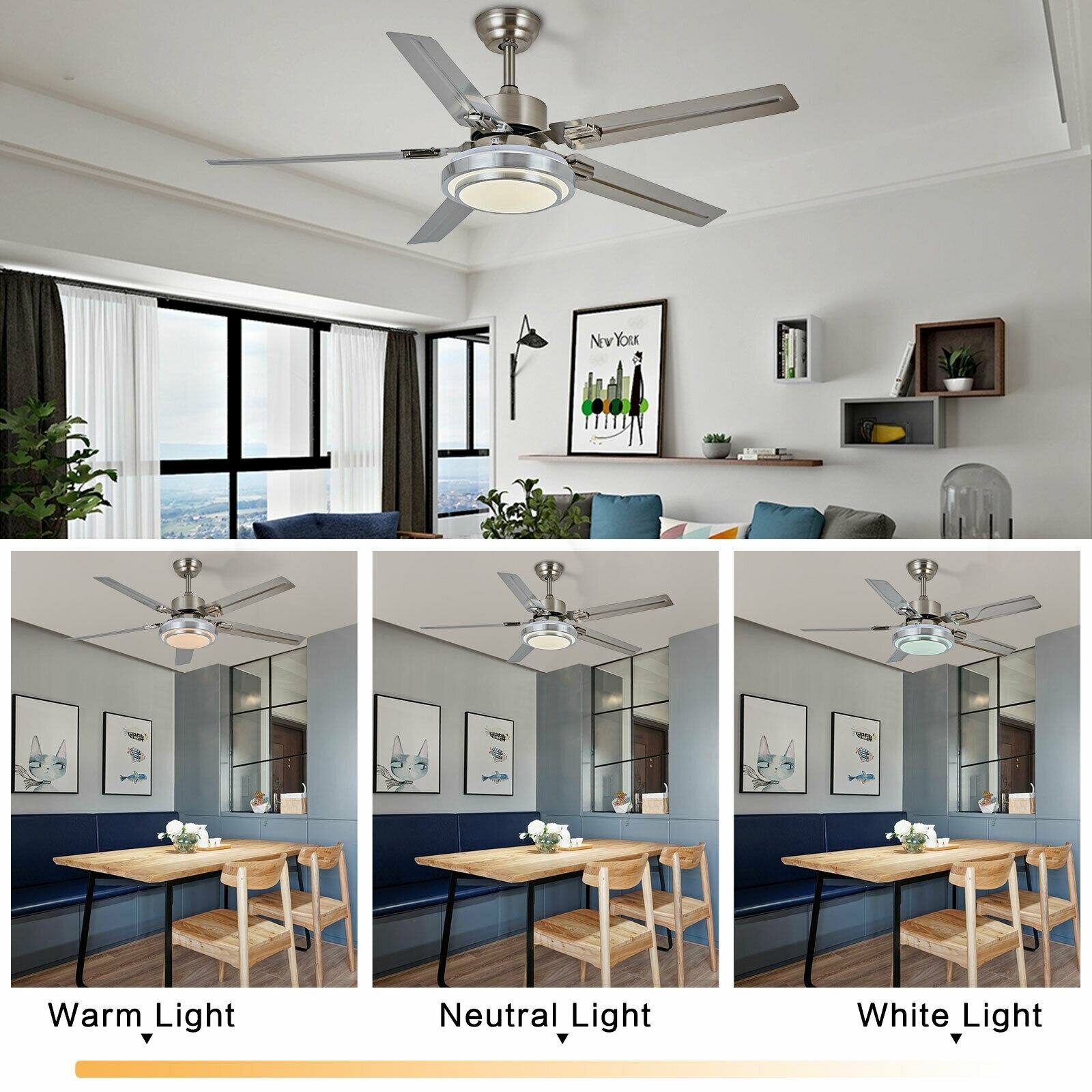5 Blade LED Ceiling Fan Reversible with Remote Control - 52 Inches ...
