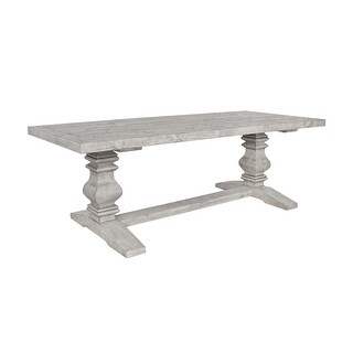 94 Inch Plank Top Wooden Dining Table with Pedestal Base, Gray - Bed ...