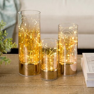 LED Twinkle Light Glass Hurricanes, Set of 3 - Bed Bath & Beyond - 41540655