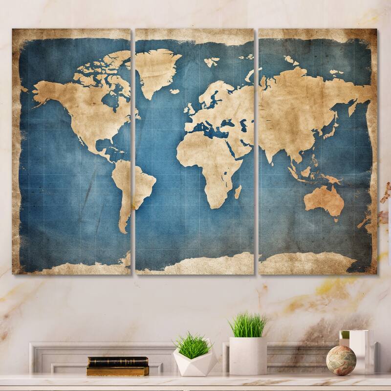 Designart "Ancient Map of The World III" Maps Wall Art Print Set ...