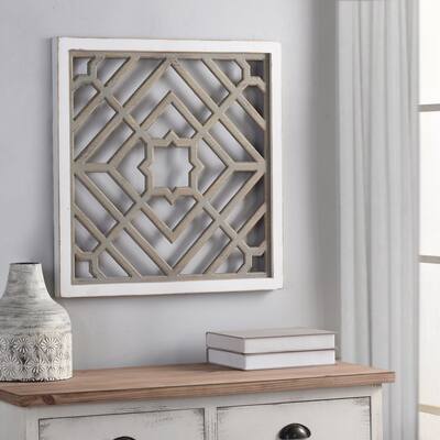 Weathered White Square Pattern Wood Wall Art - Overstock - 27654810