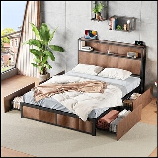 Wooden and Metal Frame Platform Bed - Bed Bath & Beyond - 43308396