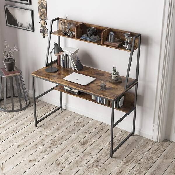 Brown Computer Desk Study Table with Desktop Storage Shelves - Bed Bath ...