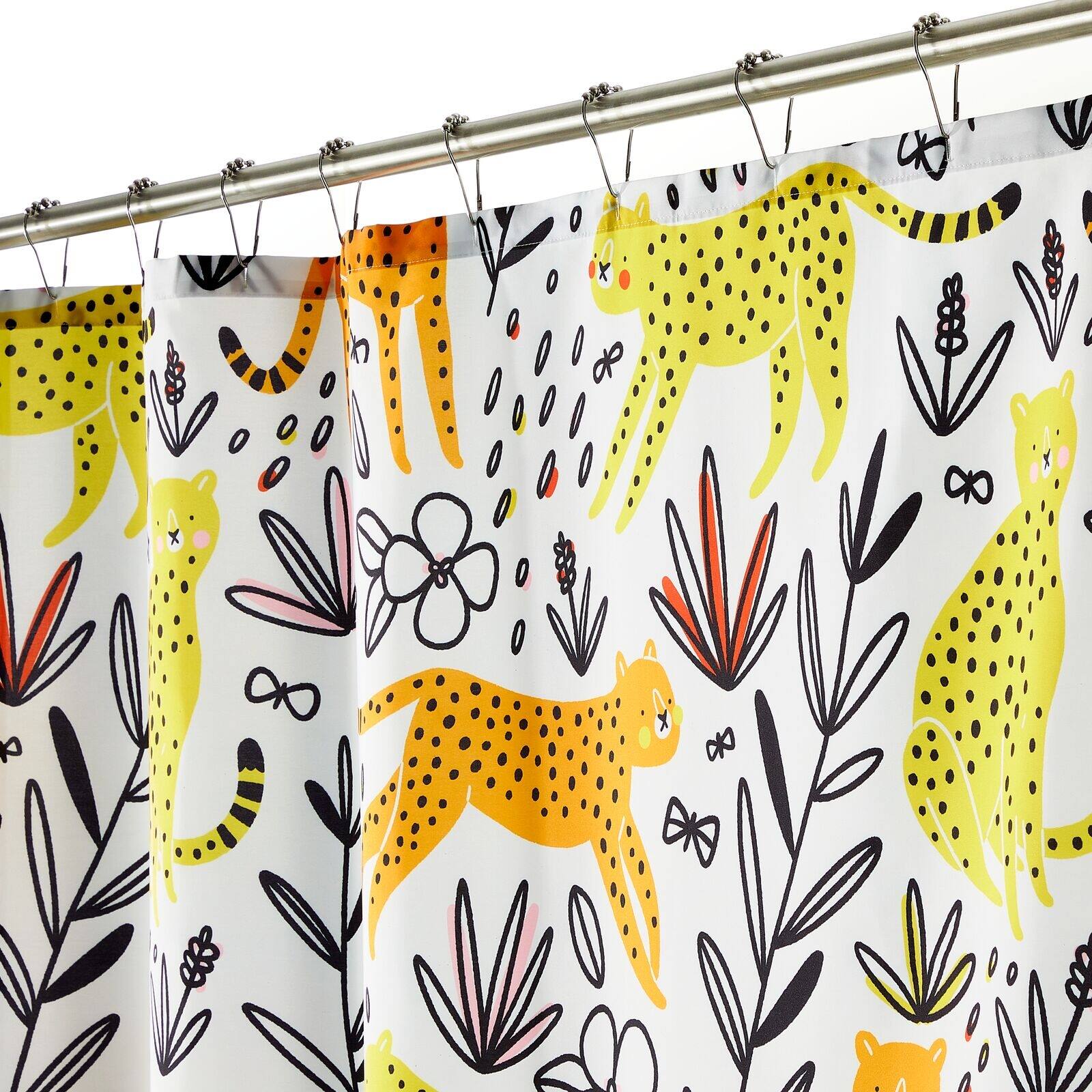 Mdesign Fabric Shower Curtain Machine Washable Leopards Design