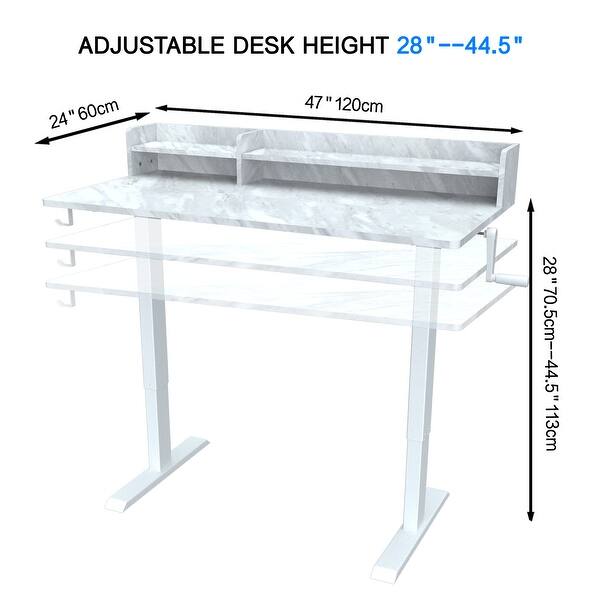 47' Hand Crank Height Adjustable Office Desk Marbling Finish Desktop ...