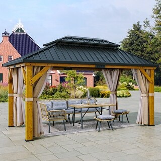 Outdoor Double Roof Hardtop Wooden Frame Gazebo Galvanized Steel Top ...