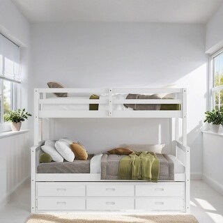 Full Over Full Bunk Bed Kids Bed with Trundle Bunk Bed with Guardrails, Brushed Gray - Bed Bath ...