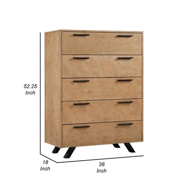 Sox 52 Inch Tall Dresser Chest with 5 Drawers, Angled Legs, Pine, Brown ...