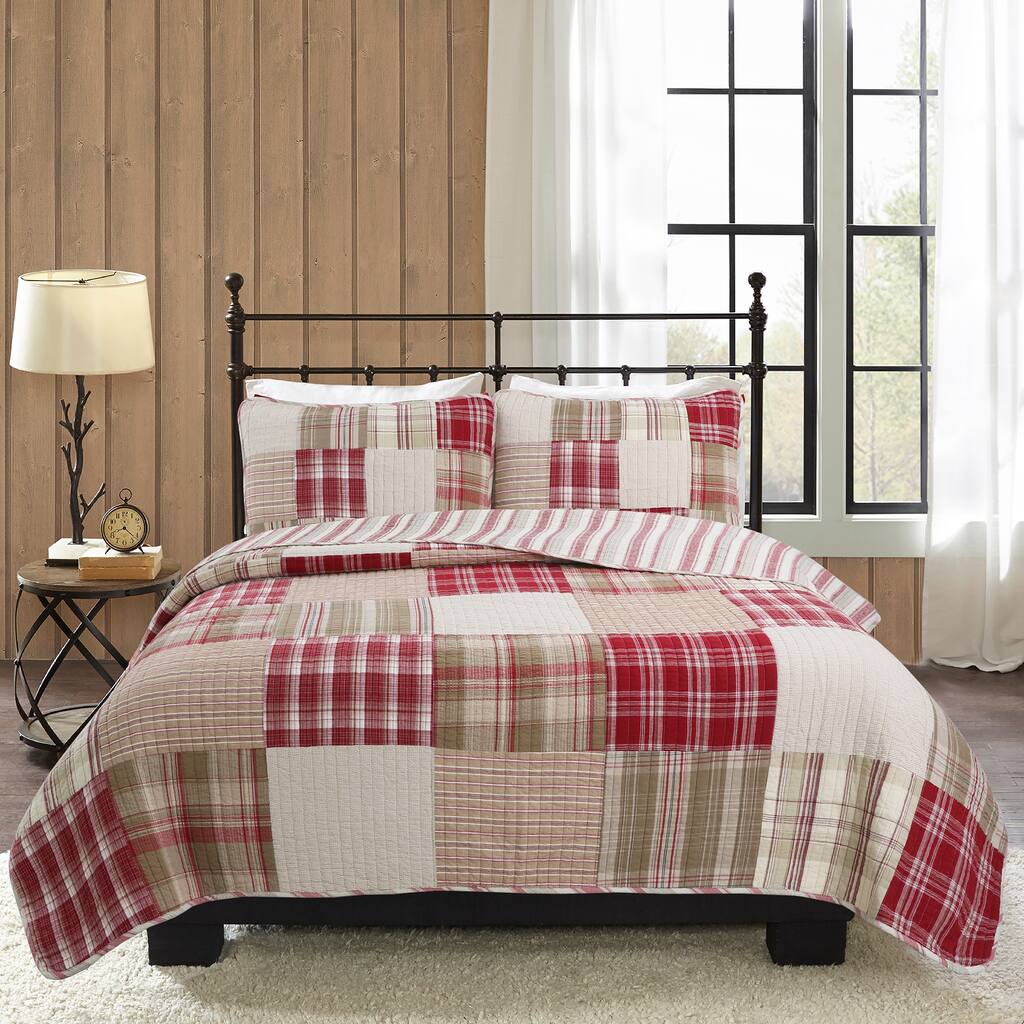 Cozy Line Alivia Red Plaid Real Patchwork Cotton Reversible Quilt ...