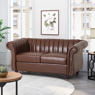 Channel Backrest Loveseat Rolled Arms Sofa wNailhead Trim, Dark Brown ...