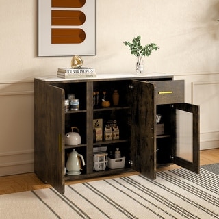 Modern Granite Top Sideboard with 1 Drawer & 3 Doors - Storage Buffet ...