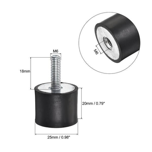 M6 Rubber Mounts, 3pcs Male/Female Shock Absorber, D25mmxH20mm - Black ...