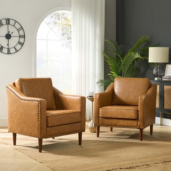 Duarte 29" Transitional Faux Leather Armchair with Sloped Arms Set of 2 ...