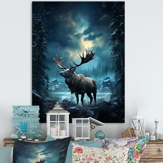 Designart "Blue Moose Celestial Journey" Moose Wall Art Prints - Bed ...