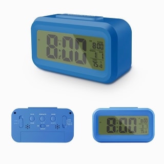 Blue LED Alarm Clock with Temperature Calendar Snooze - Bed Bath ...