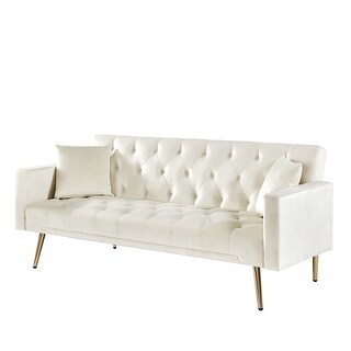 Cream White Convertible Folding Futon Sofa Bed , Sleeper Sofa Couch for ...