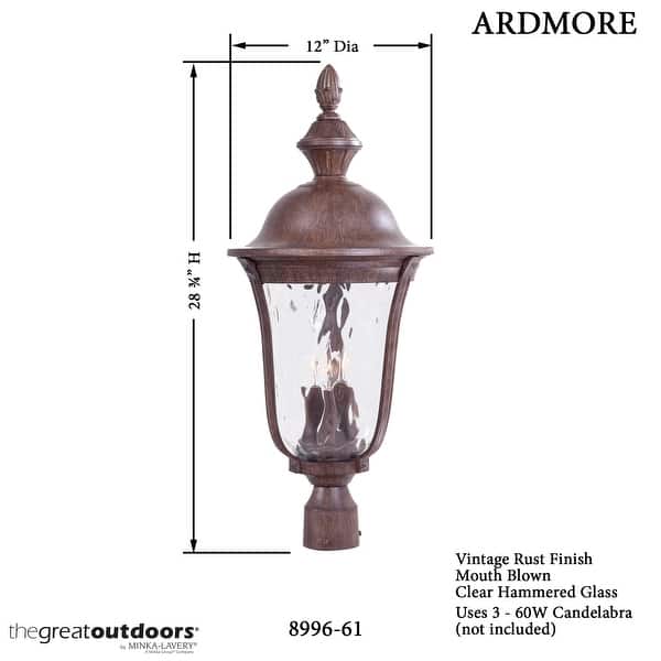 Lavery Ardmore Vintage Rust & Clear Glass 3 Light Post Mount - Bed Bath ...