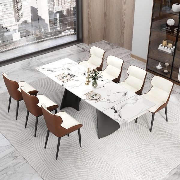 white rounded rectangle dining table